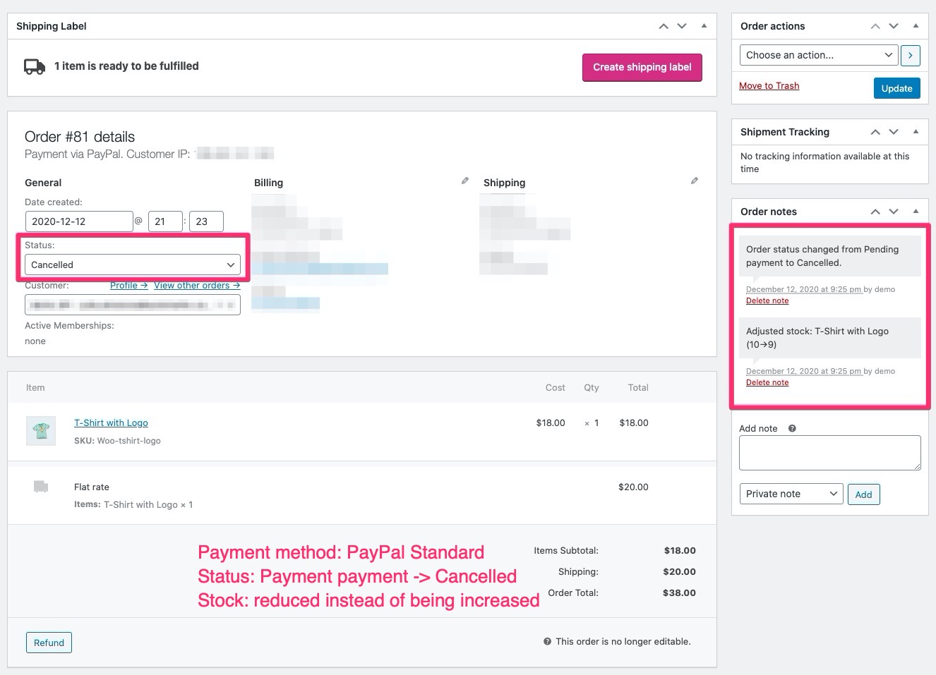 Stock reduced when 'Pending Payment' order is set to 'Cancelled ...
