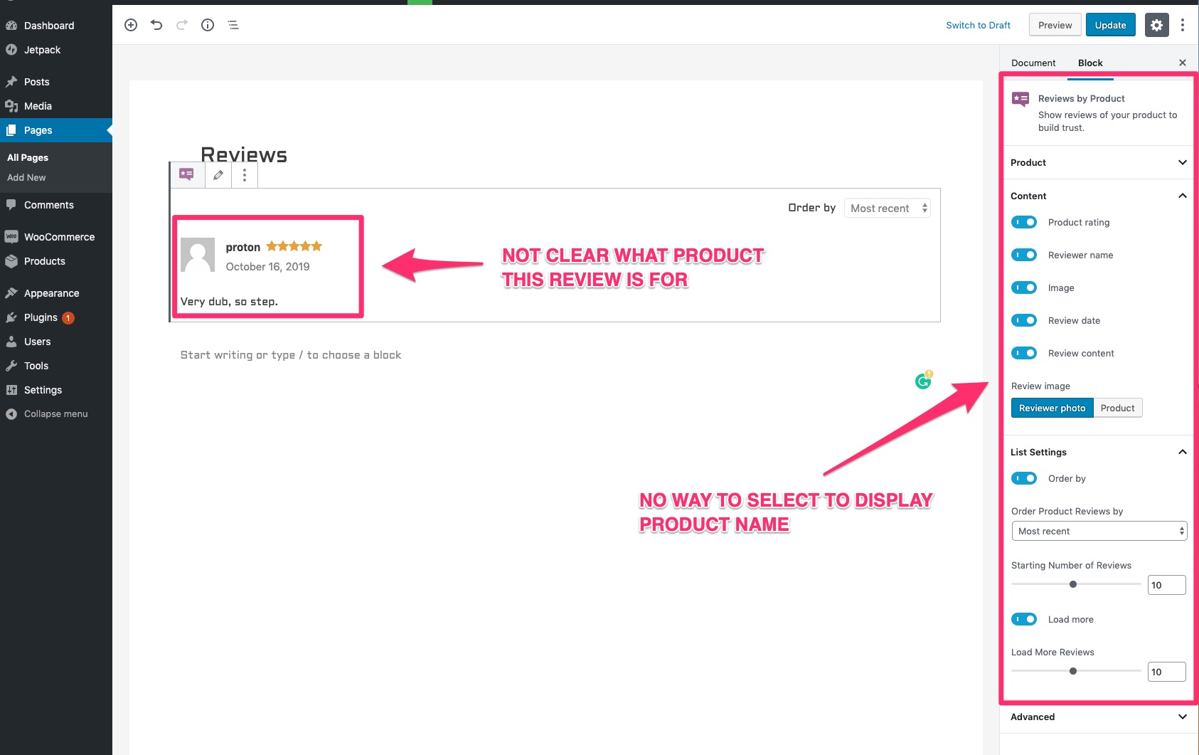 [3.8 rc2] Reviews by Product block: add title of the product · Issue #1111 · woocommerce ...