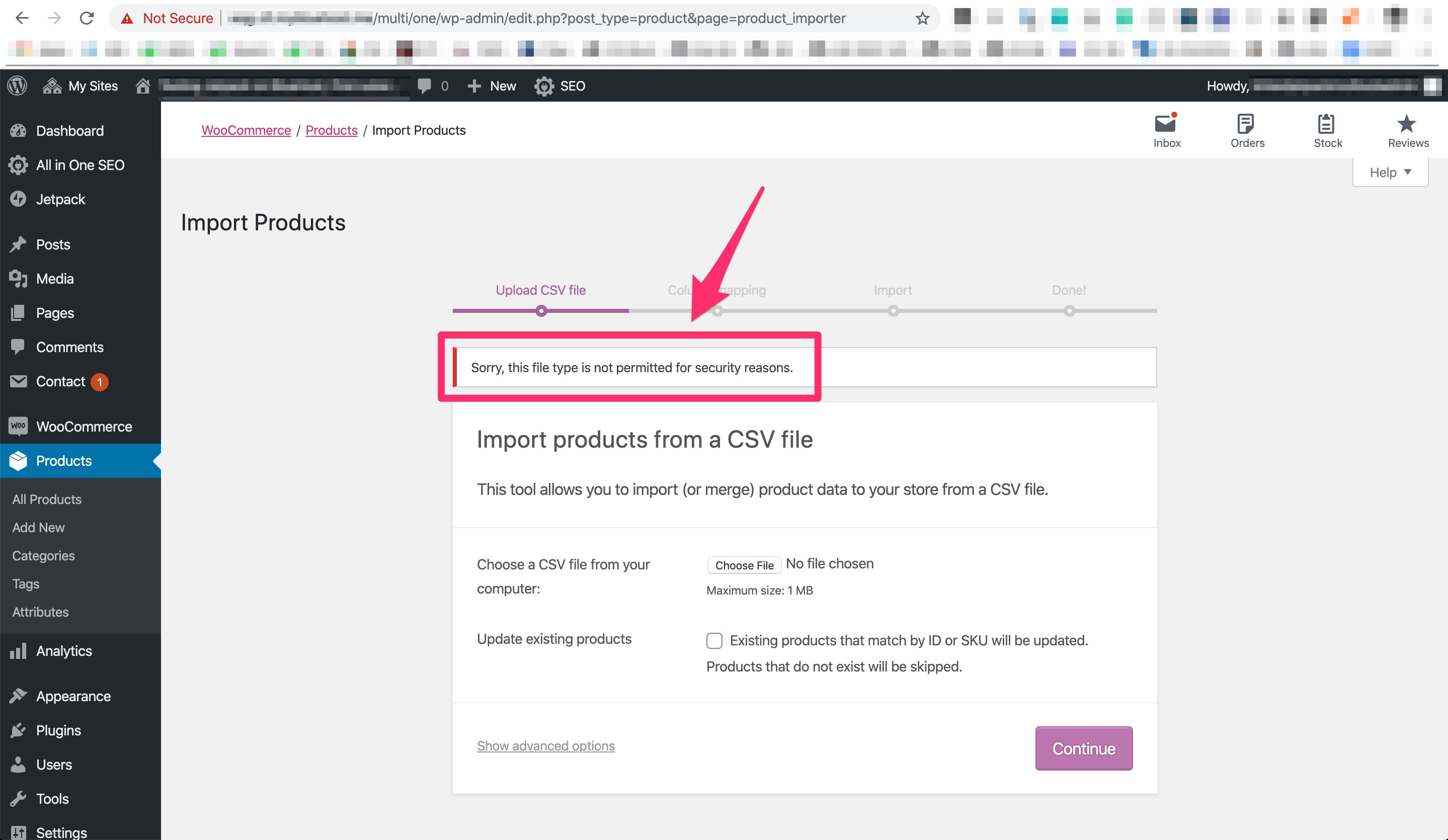 Multisite: Improve error message when trying to upload products CSV on multisite · Issue #26076 ...