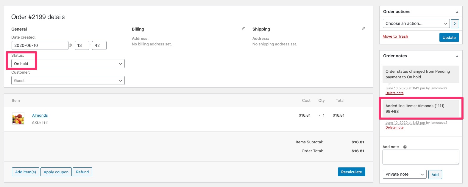 Trashing "On Hold" orders doesn't restore stock · Issue #26716 ...