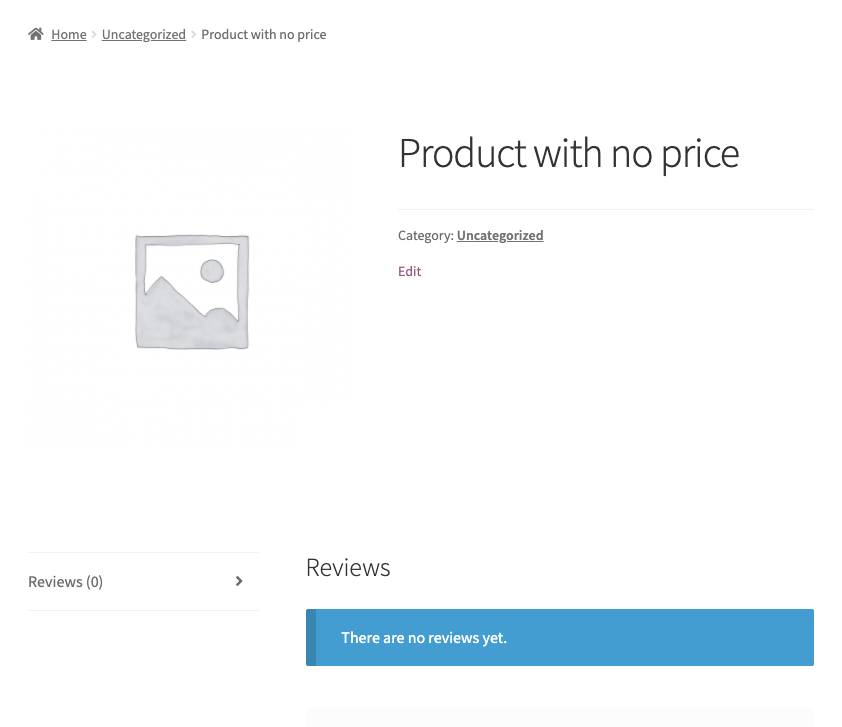 Variable product with variations that have no prices is visible at the ...