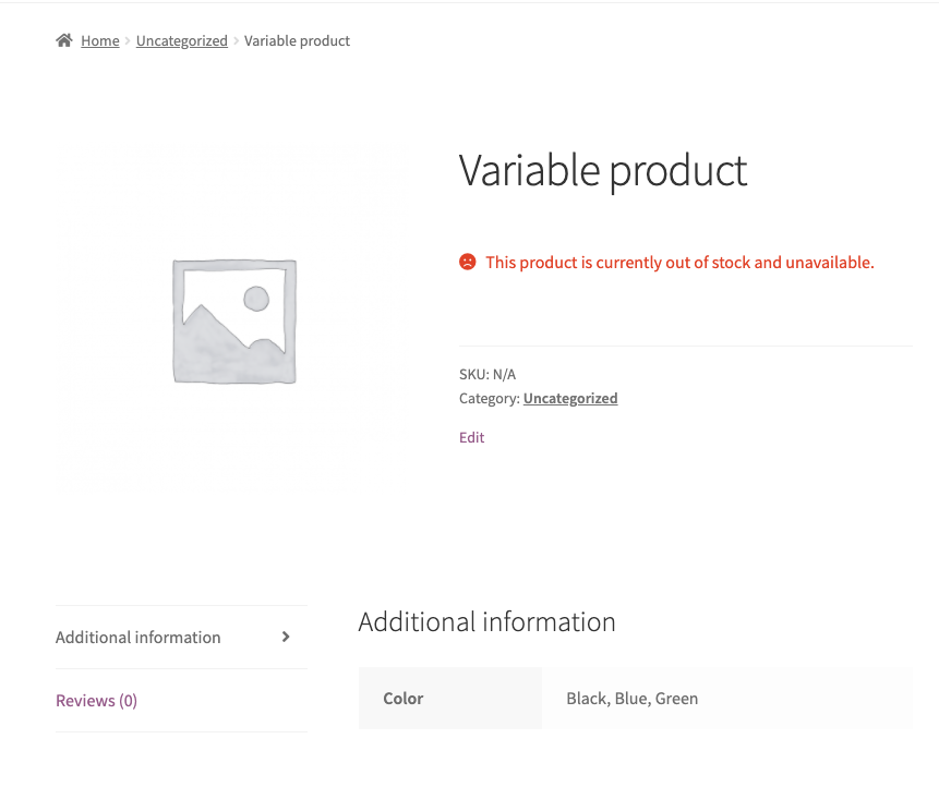 Variable product with variations that have no prices is visible at the ...