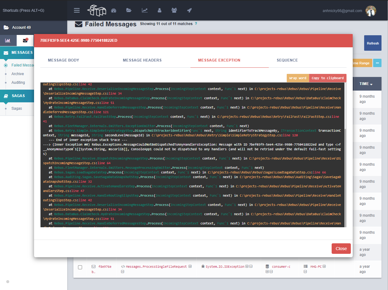 Under Failed Message > Message exception, when clicked on wrap word, the snippet's bottom is ...