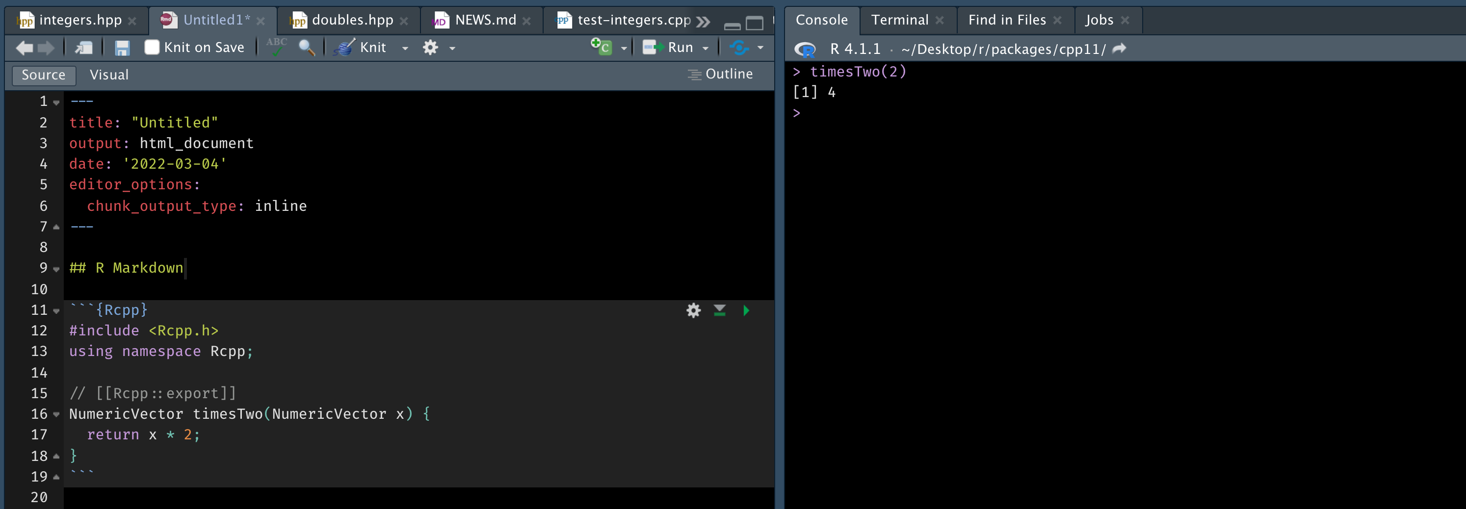 Changing `Chunk Output Inline` -> `Chunk Output in Console` breaks Rcpp chunks · Issue #2501 ...