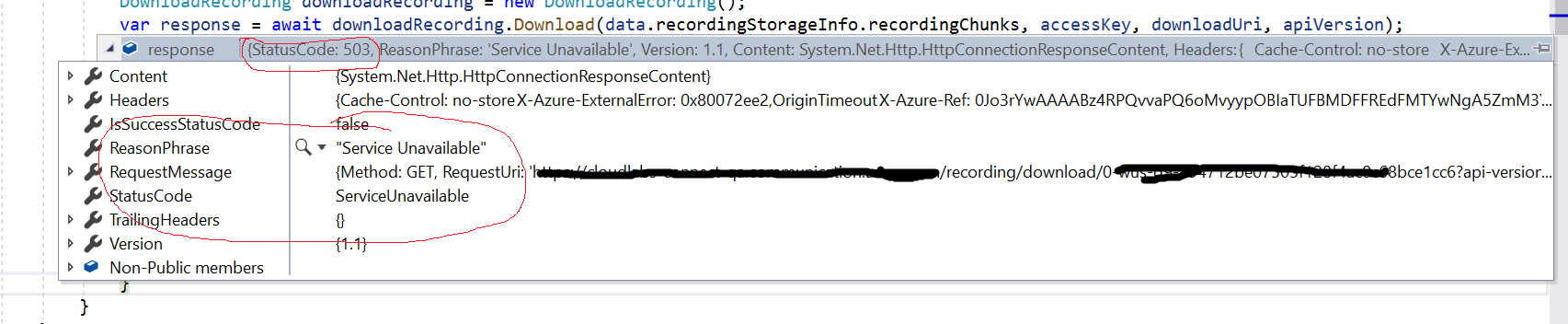 Bug Intermittent Error While Calling Download Api For Recorded File From Azure Communication