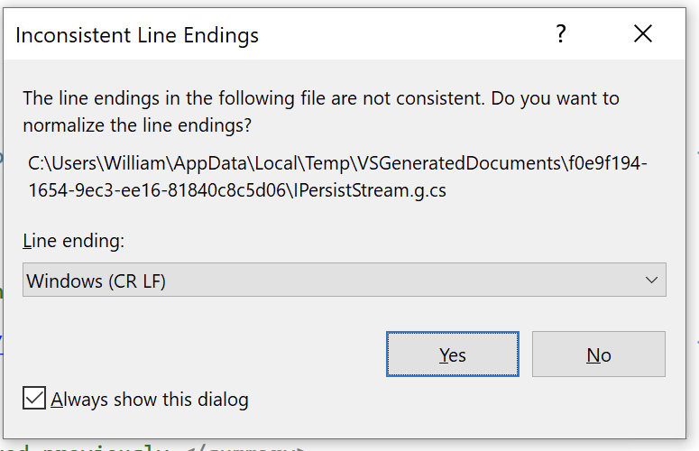VS editor constantly warns about inconsistent line endings · Issue #369 · microsoft/CsWin32 · GitHub