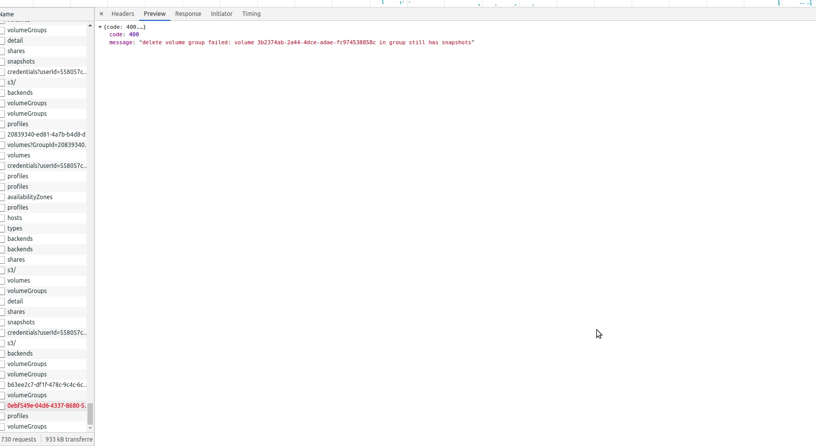 Volume group delete does not show any notification to user on error ...