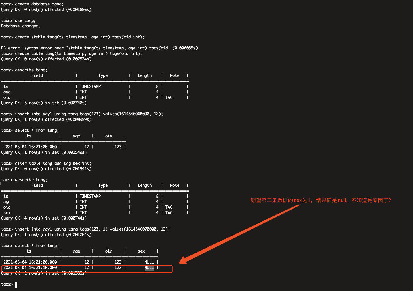 fail to insert data after adding a tag · Issue #5349 · taosdata/TDengine · GitHub