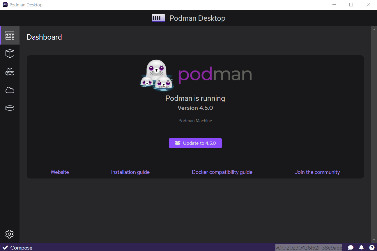 On Windows after I run update of podman fom 4.4.4 to 4.5.0 the update button did not disappear ...