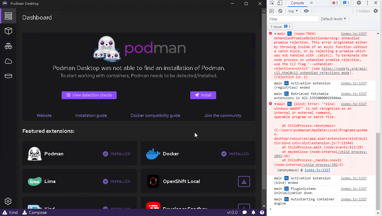 There Should Not Be A Create New Option For Podman In Settings Resources When Podman Is