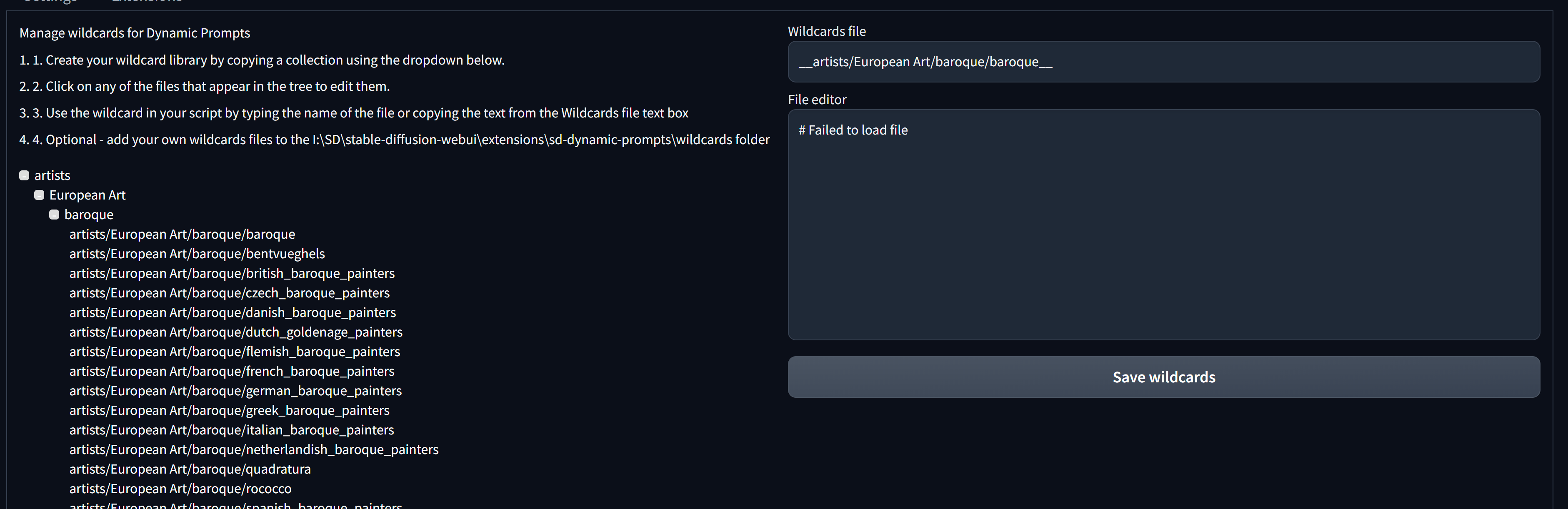 No values found for wildcards on Windows · Issue #354 · adieyal/sd-dynamic-prompts · GitHub