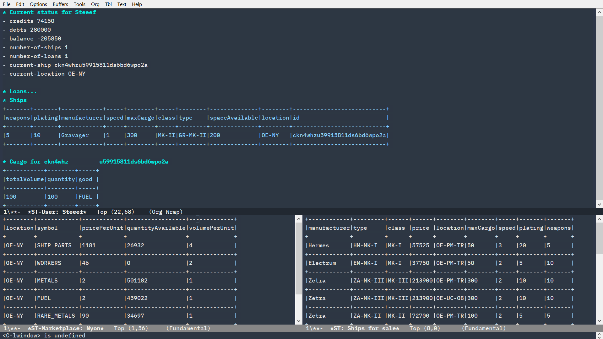 GitHub - BeAnMo/spacetraders.el: Emacs Lisp client for the SpaceTraders API