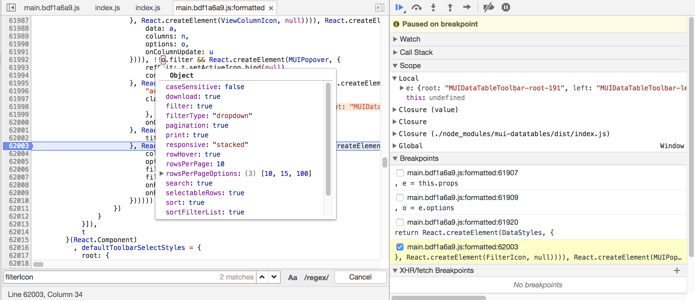 “View Columns” and "Filter Table" icons not show with HMR (react-hot-loader) · Issue #45 ...