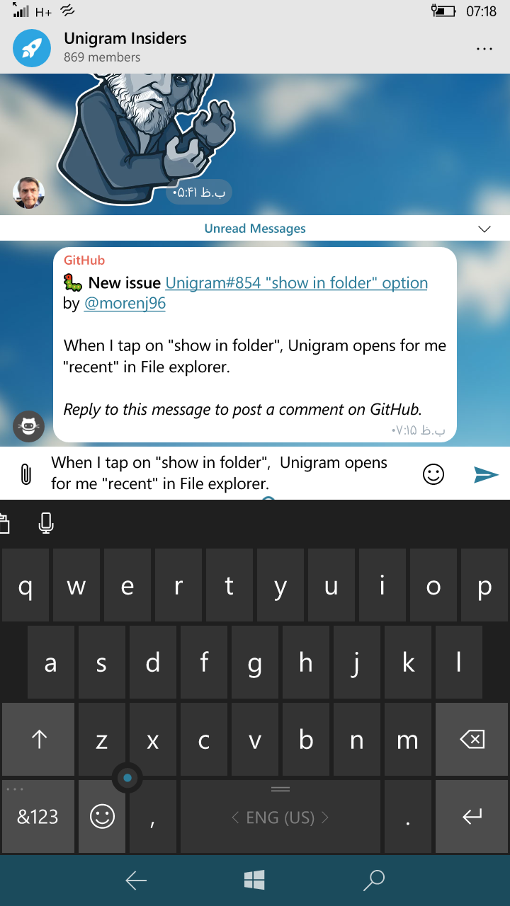Draft resets caret position when app gets resumed · Issue #856 · UnigramDev/Unigram · GitHub