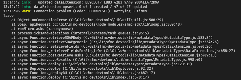 [bug] Deploy `dataextension` Seems To Run Async Somehow · Issue 219 · Accenture Sfmc Devtools