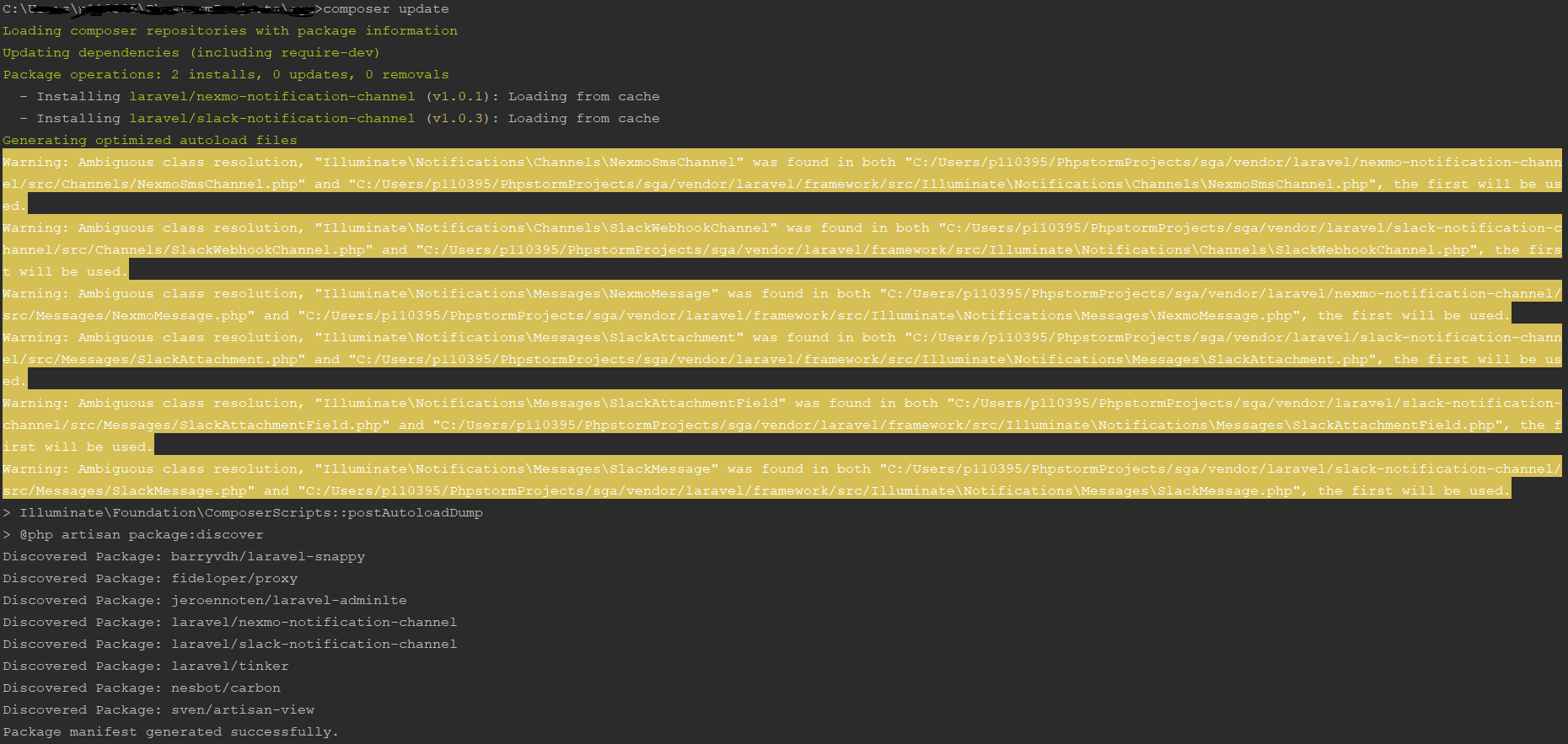 Ambiguous class resolution NexmoSmsChannel, NexmoMessage, SlackWebhookChannel, SlackAttachment ...