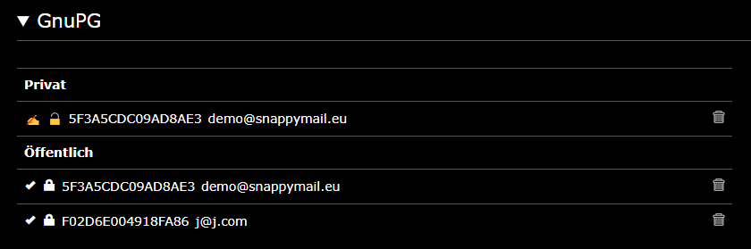 Adding public keys fails for GnuPG · Issue #325 · the-djmaze/snappymail · GitHub