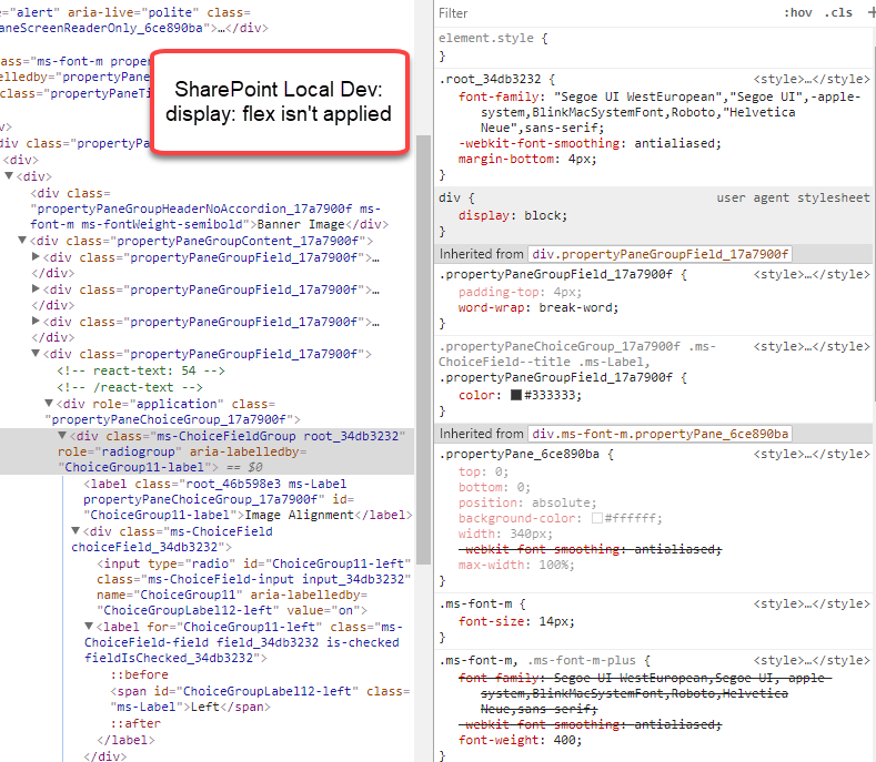 PropertyPaneChoiceGroup not displaying correctly when loaded into SharePoint Online Dev ...