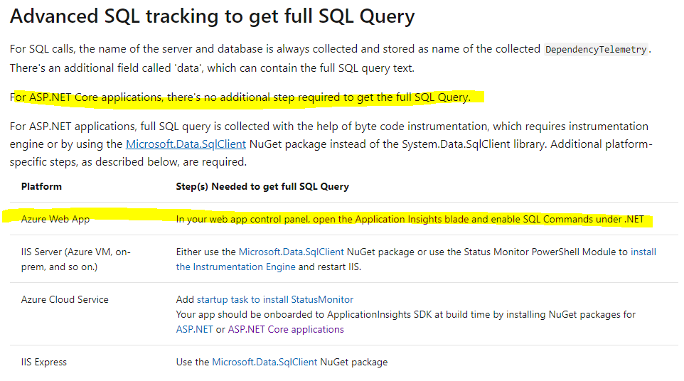 How to Collect SQLText with AI on Azure ASPNetCore? · Issue #1876 · microsoft ...