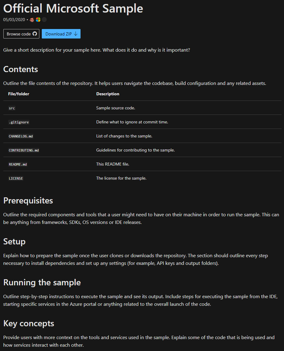 Docs page displays Official Microsoft Sample template · Issue #2 · Azure-Samples/azure-cosmos-db ...