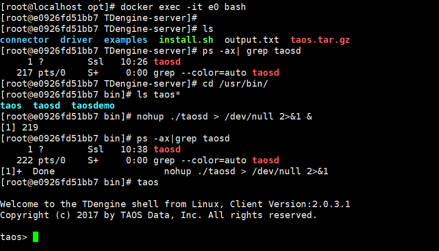 docker运行后，taos命令提示以下内容，并且终端不可操作 · Issue #3546 · taosdata/TDengine · GitHub