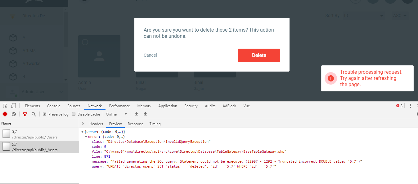 Delete/Update of multiple users throw an error · Issue #1255 · directus/v8-archive · GitHub