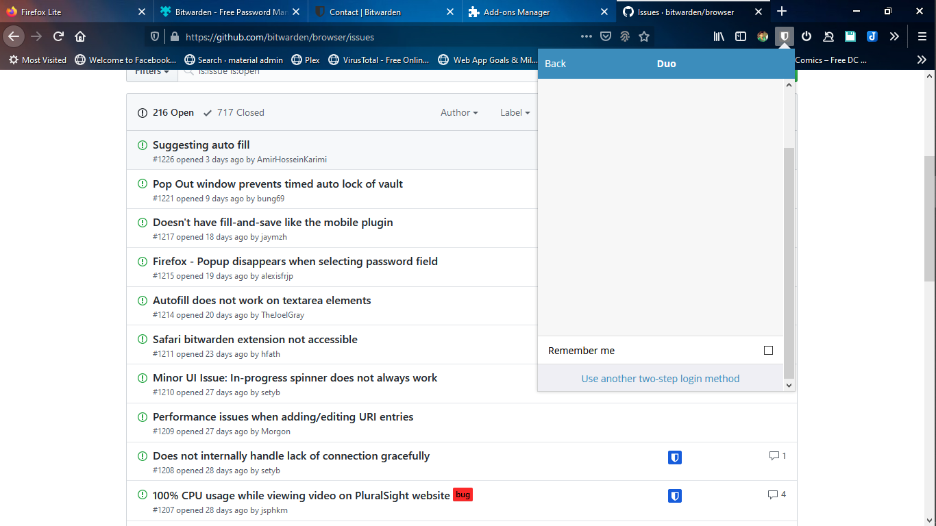 Duo Login Issue · Issue 1228 · Bitwardenclients · Github