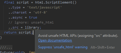 [analyzer] ignore: unsafe_html does not work · Issue #45230 · dart-lang ...
