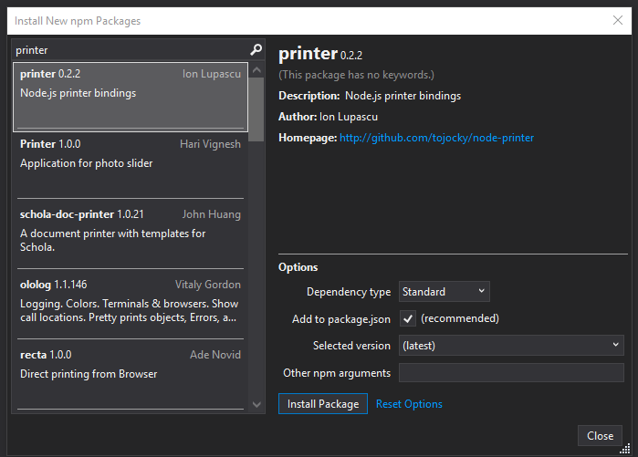 NPM Packeges Printer Download Error · Issue #262 · tojocky/node-printer · GitHub