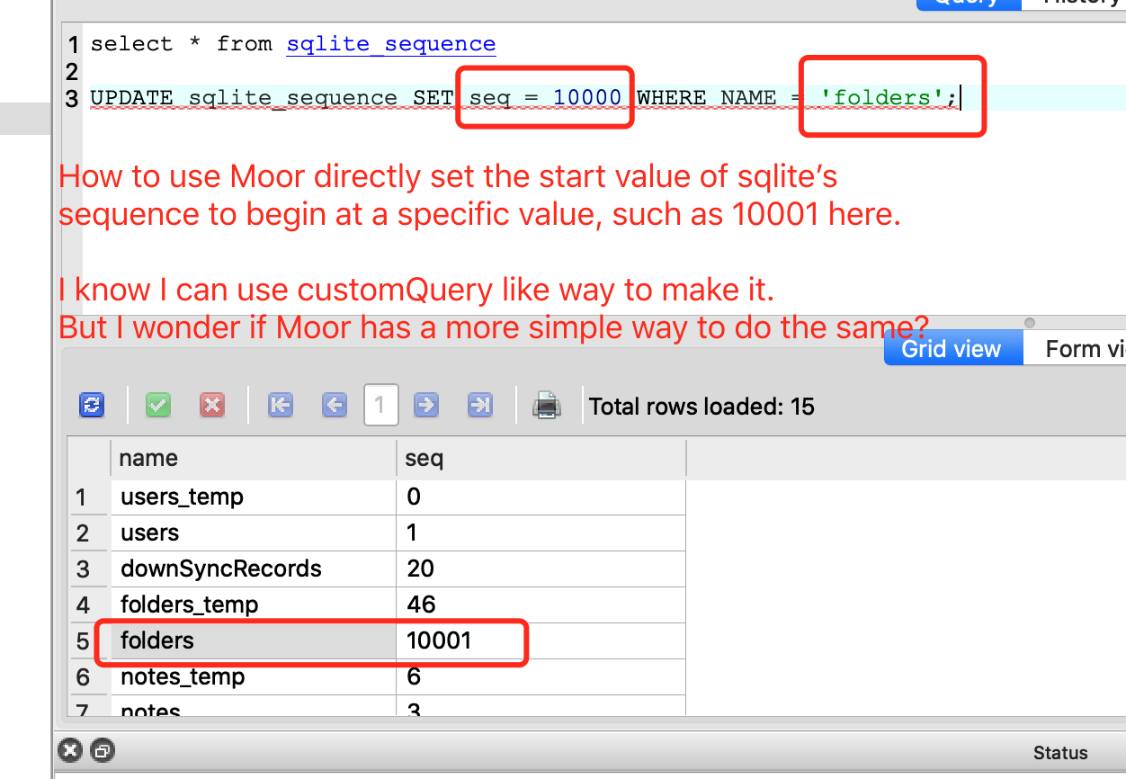 How to use Moor to set the start value of sqlite sequence? · Issue #1452 · simolus3/drift · GitHub