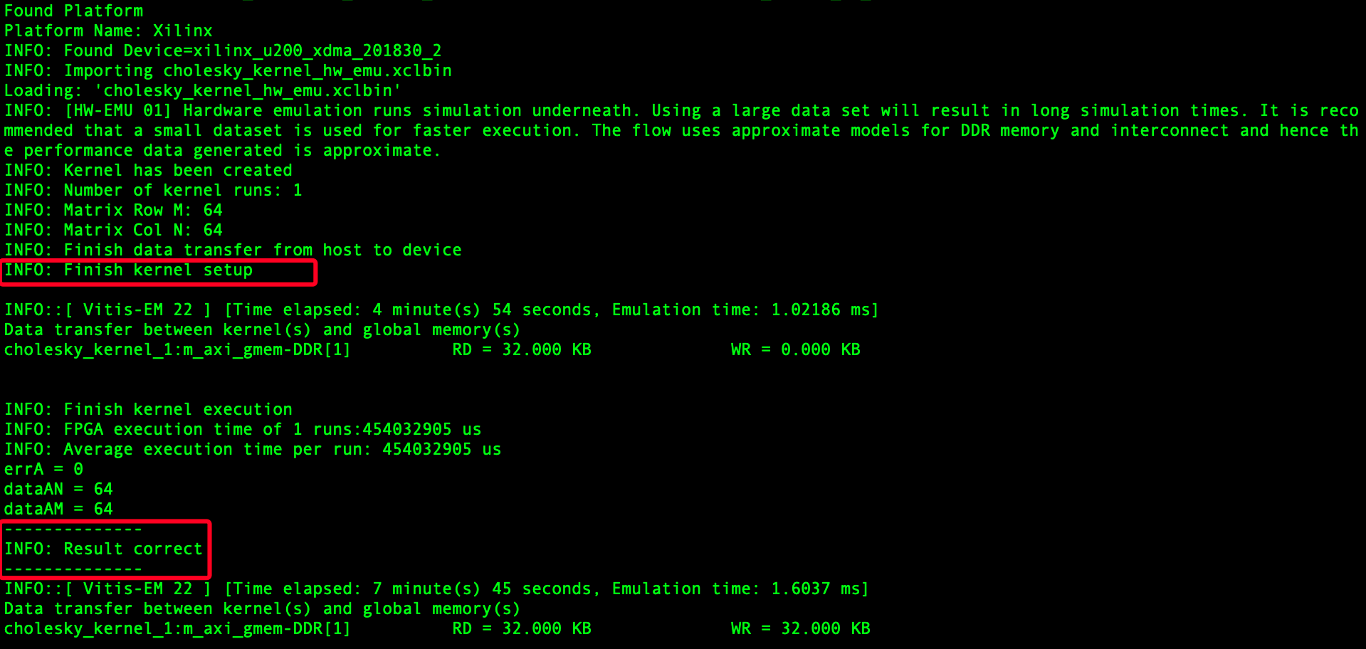 HW_EMU (hardware emulation) errors in the Cholesky example (temporally ...