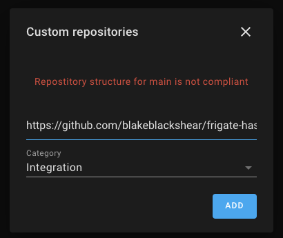 Unable to add custome integeration from HACS · Issue #114 · blakeblackshear/frigate-hass ...