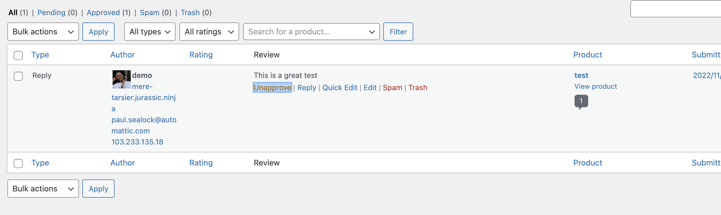 [Enhancement]: Filter Comment Row Actions on new Reviews admin page · Issue #35403 · woocommerce ...