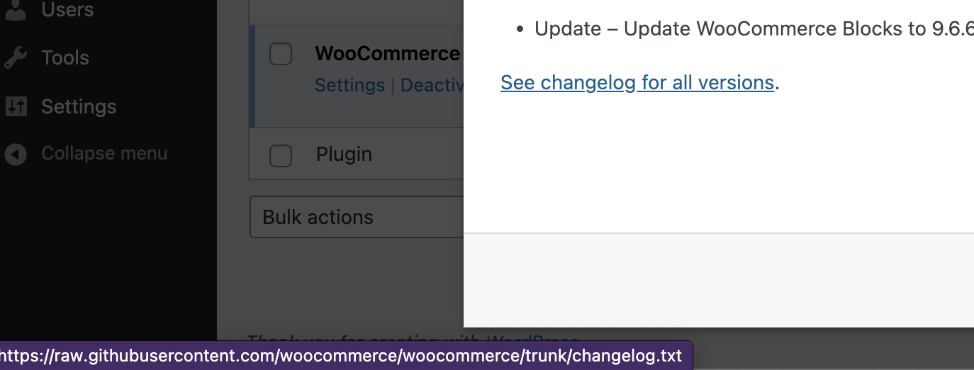 WP updater > wrong url to changelog · Issue #37346 · woocommerce/woocommerce · GitHub