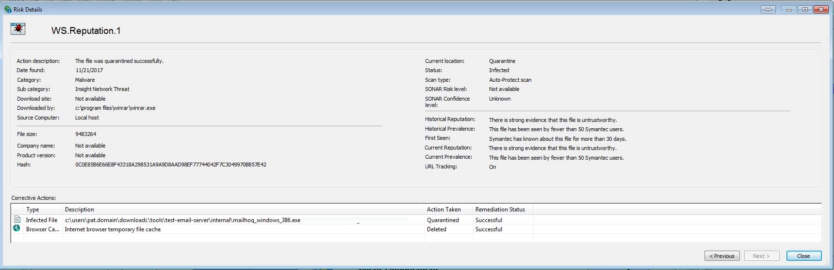 Symantec Endpoint Protection quarantines MailHog as Malware · Issue #185 · mailhog/MailHog · GitHub