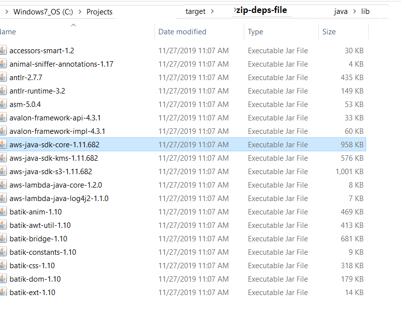 NoClassDefFoundError: AWSCredentials when executing Java lambda function with dependencies ...