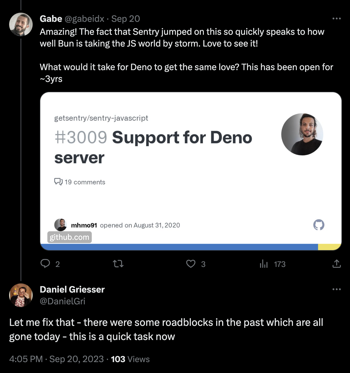 Support for Deno server · Issue #3009 · getsentry/sentry-javascript · GitHub