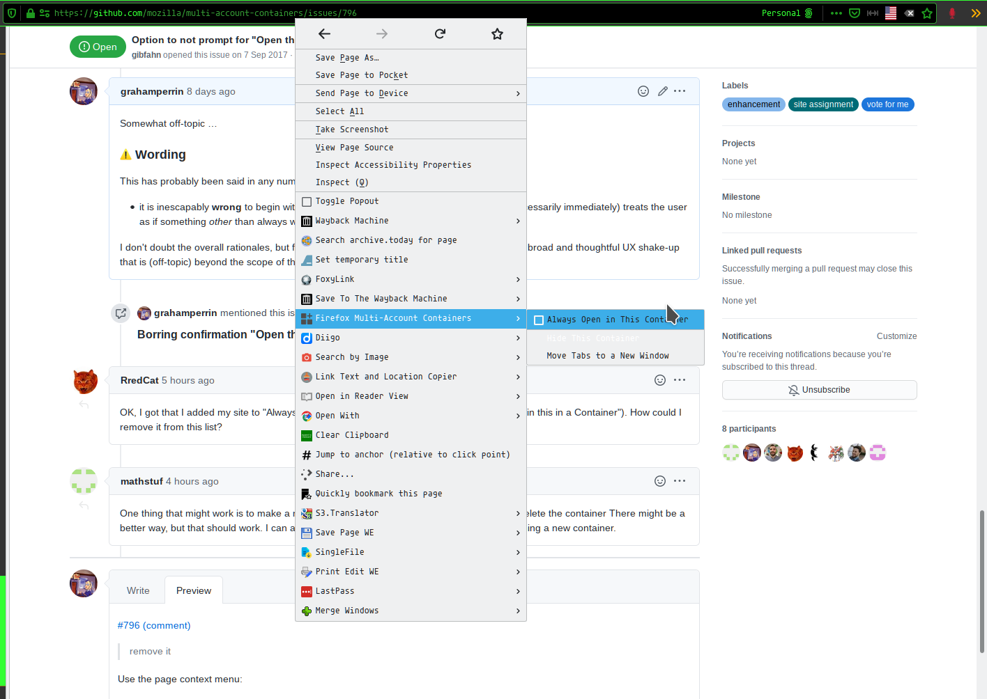 Can't undo "always open this site in..." (i.e. can't revert to opening a url in default ...