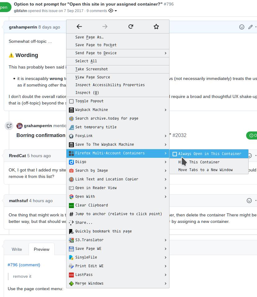 Can't undo "always open this site in..." (i.e. can't revert to opening a url in default ...