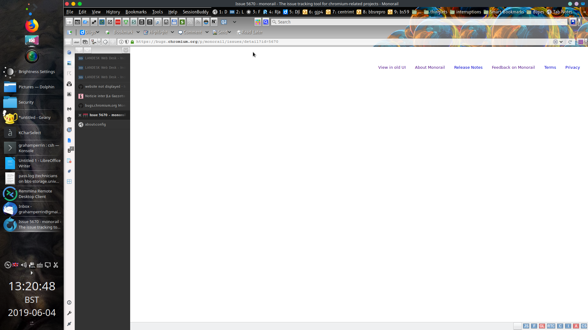 bugs.chromium.org Monorail largely unusable with dom.moduleScripts.enabled false in Waterfox ...