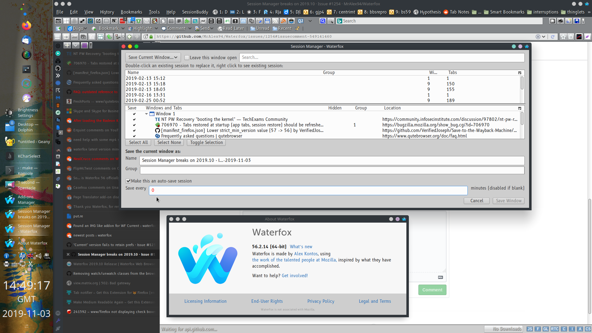 Session Manager breaks on 2019.10 · Issue #1254 · BrowserWorks/Waterfox · GitHub