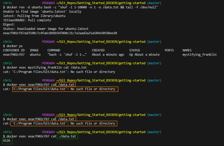 Get Started -> Persist the DB -> See this in practice -> Step 2 : Sample code not working ...