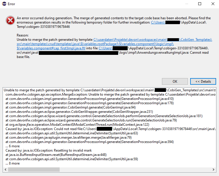 IOException in Merger: Resetting to invalid mark · Issue #1393 · devonfw/cobigen · GitHub