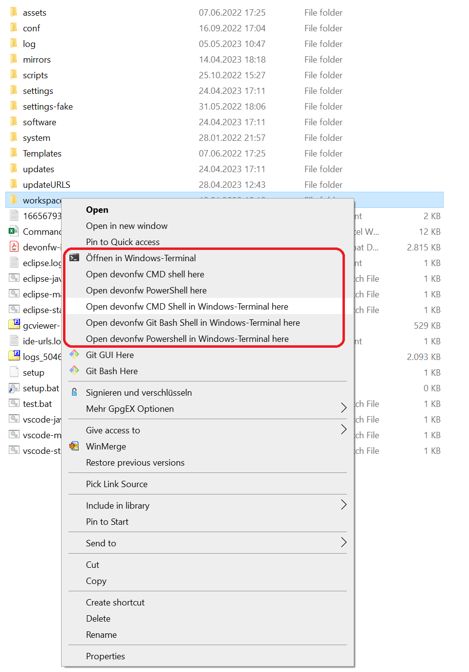 Some context-menu options only available if folder is selected · Issue #1146 · devonfw/ide · GitHub