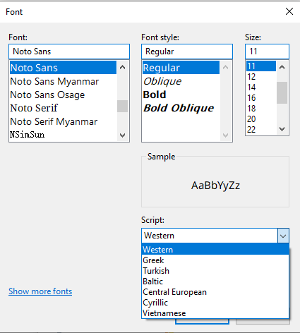 Noto Sans and Noto Serif not showing character sets, only "Other ...