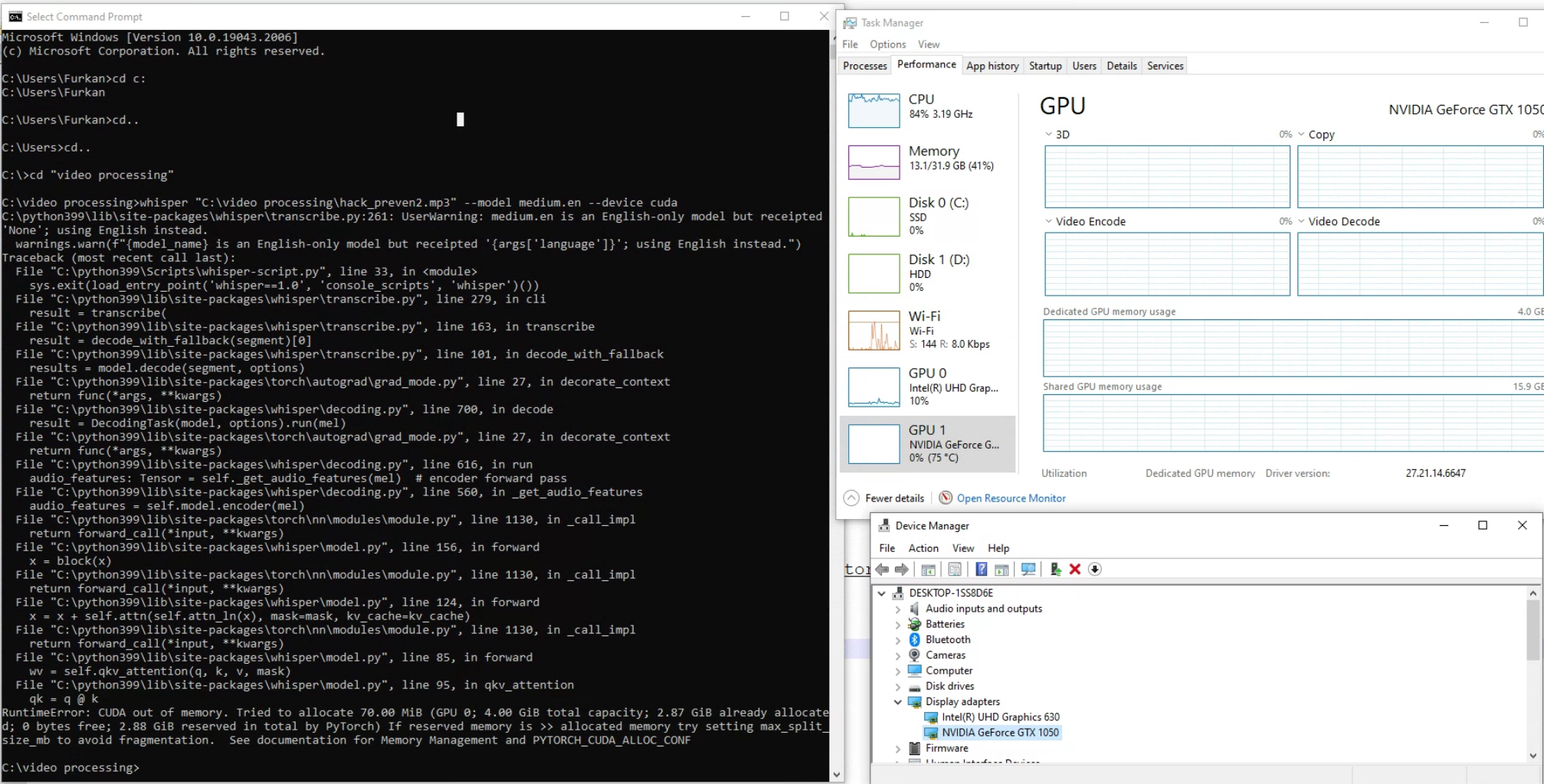 How much VGA Ram (4 GB fails) is necessary for medium model ...