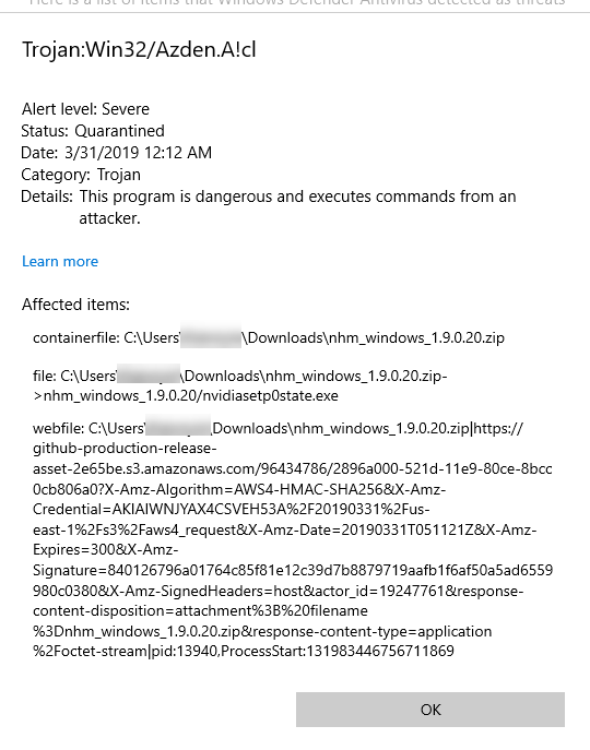 Trojan:Win32/Azden.A!cl · Issue #1478 · nicehash/NiceHashMiner · GitHub