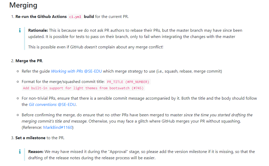 Better Developer doc for merging PRs · Issue #1881 · MarkBind/markbind · GitHub