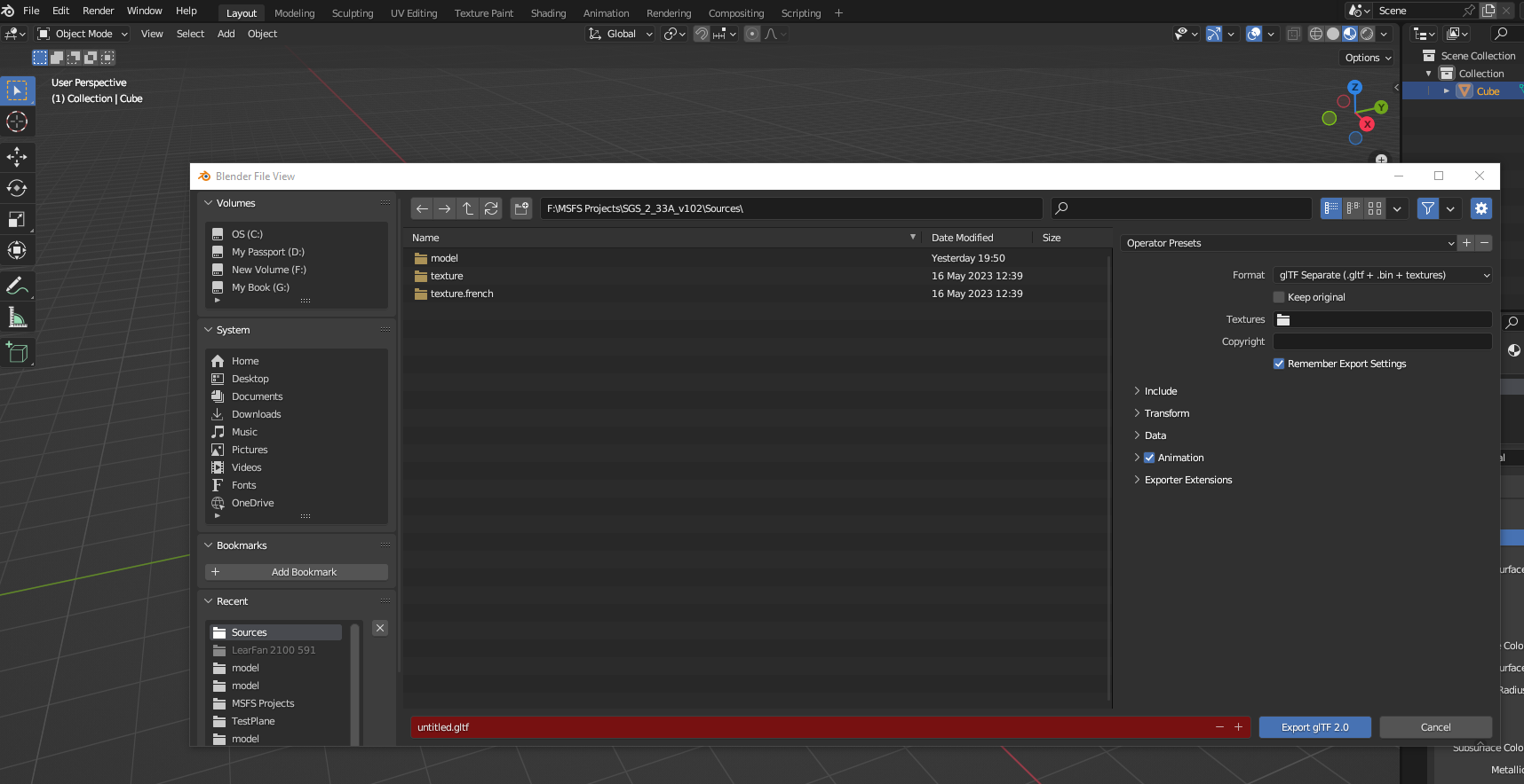 Blend files from 3.3 open in 3.6 and export - do not show existing gltf ...