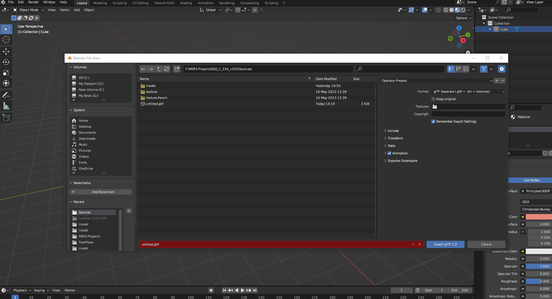 Blend files from 3.3 open in 3.6 and export - do not show existing gltf ...